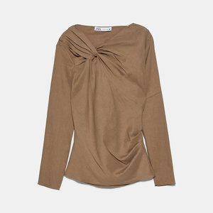 Zara | Tops | Zara Linen Top With Knotbeige 858642 | Poshmark